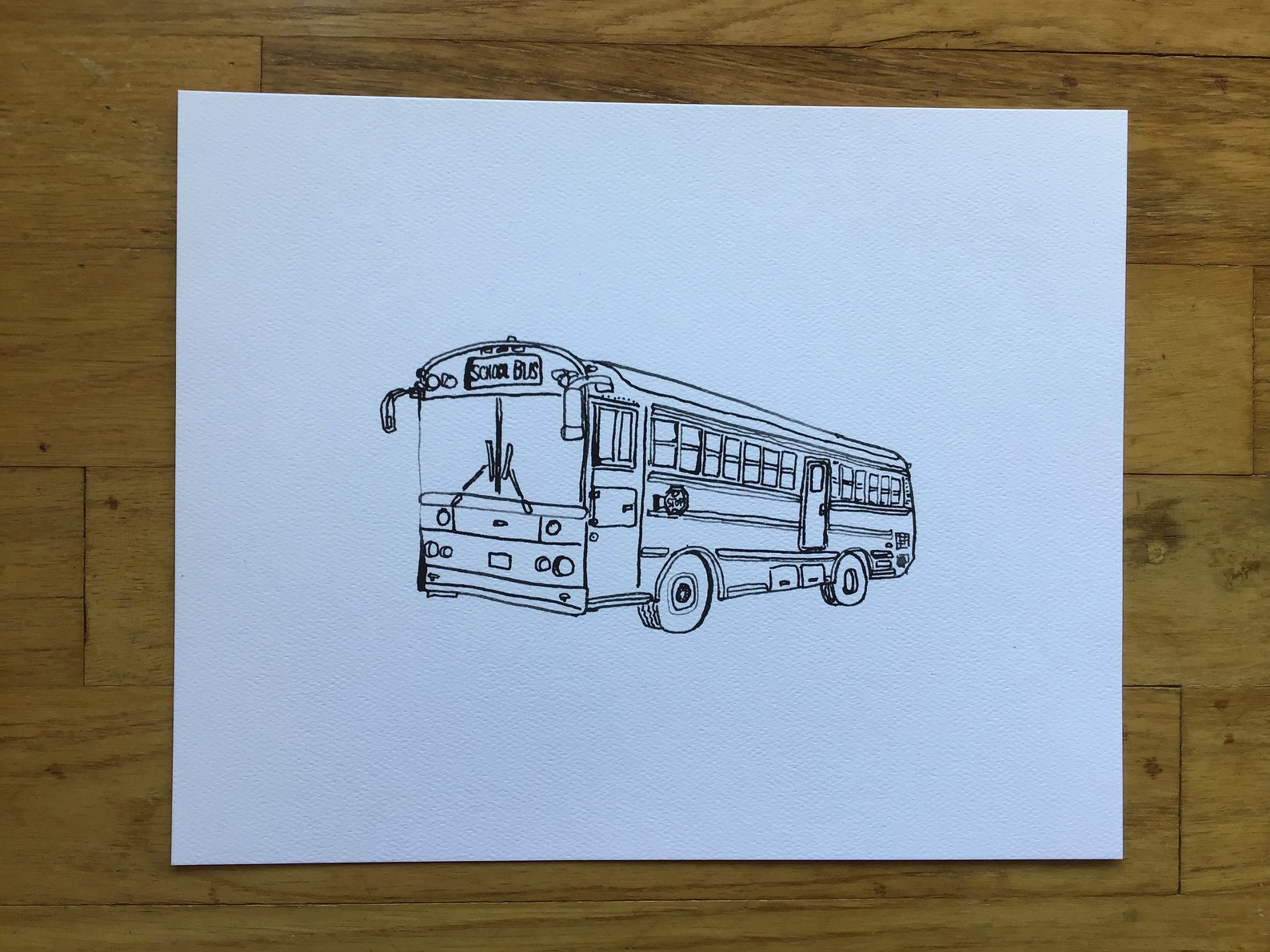 School Bus Illustration Drawing Art Print Driver Students - Etsy