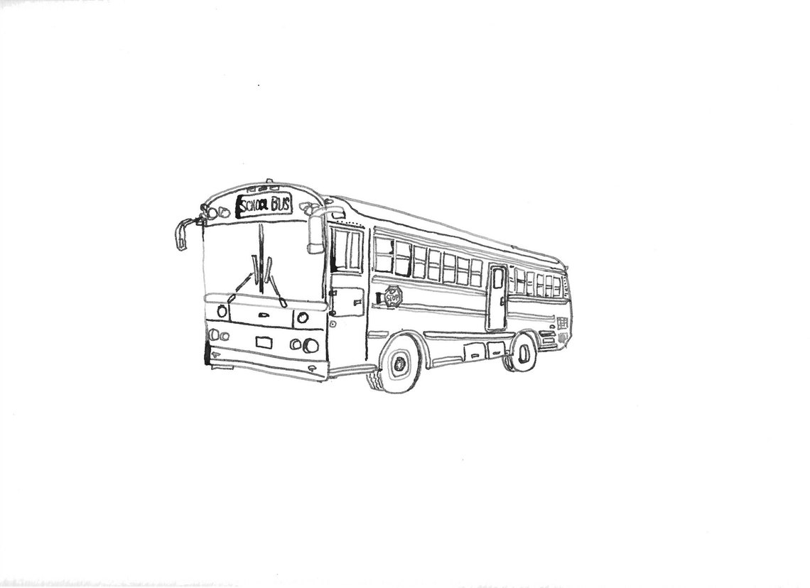 School Bus Illustration Drawing Art Print Driver Students - Etsy