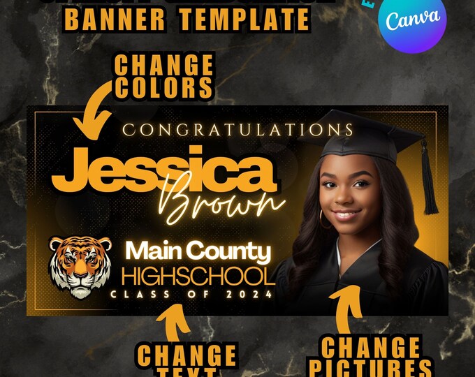 Graduation Outdoor Banner Editable Graduation Banner Black and Gold ...
