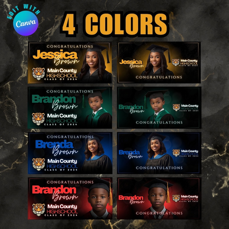 8 Graduation Banner Design Canva Template Bundle, Class of 2024 Banner ...