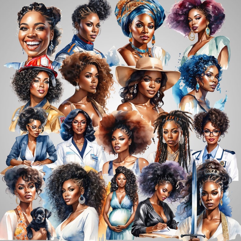 86 Watercolor Beautiful Black Women Clipart, PNG, High Resolution ...