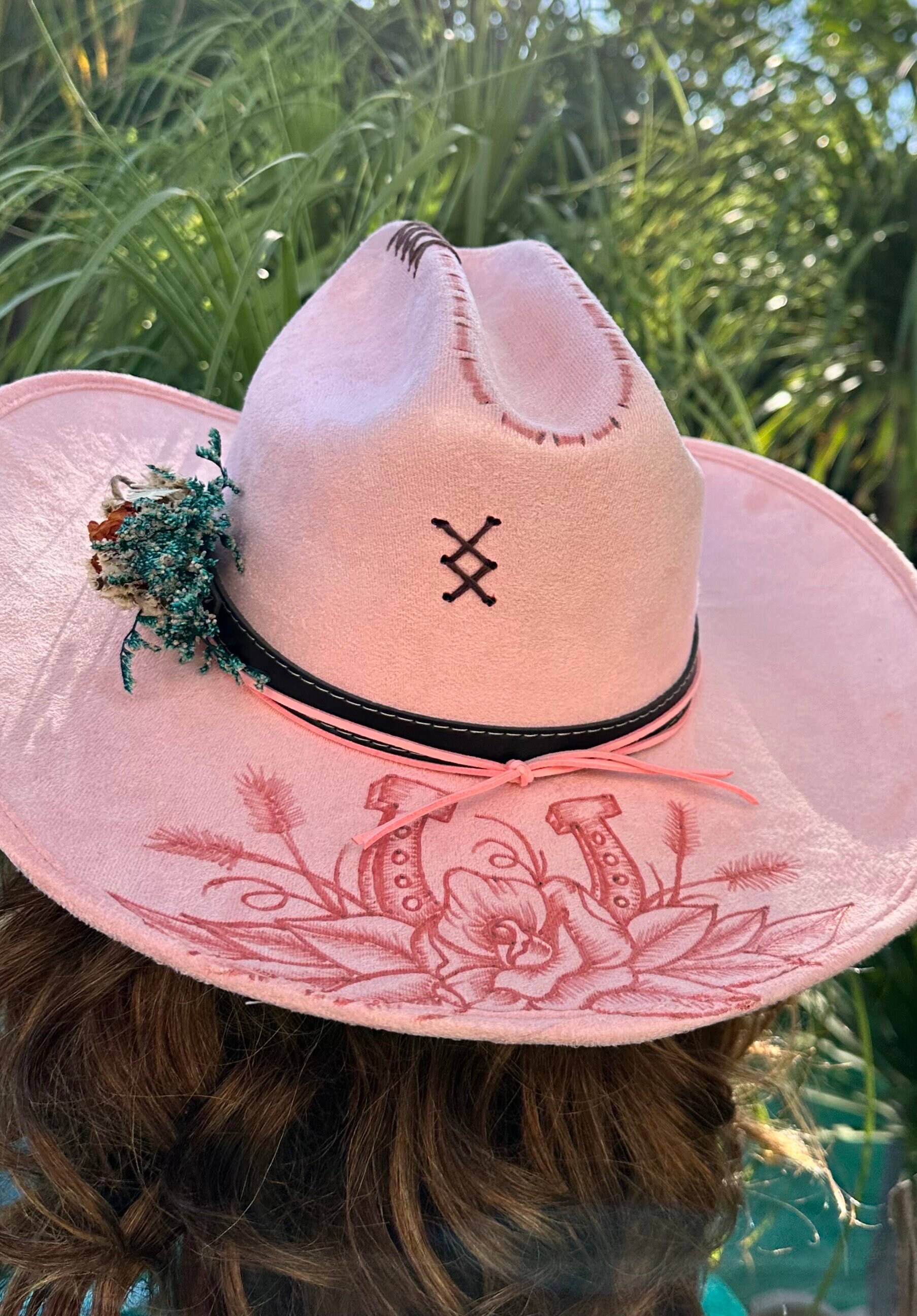 Rose Horse Shoe Cowboy Hat Burning Art Pale Pink FREE SHIPPING - Etsy