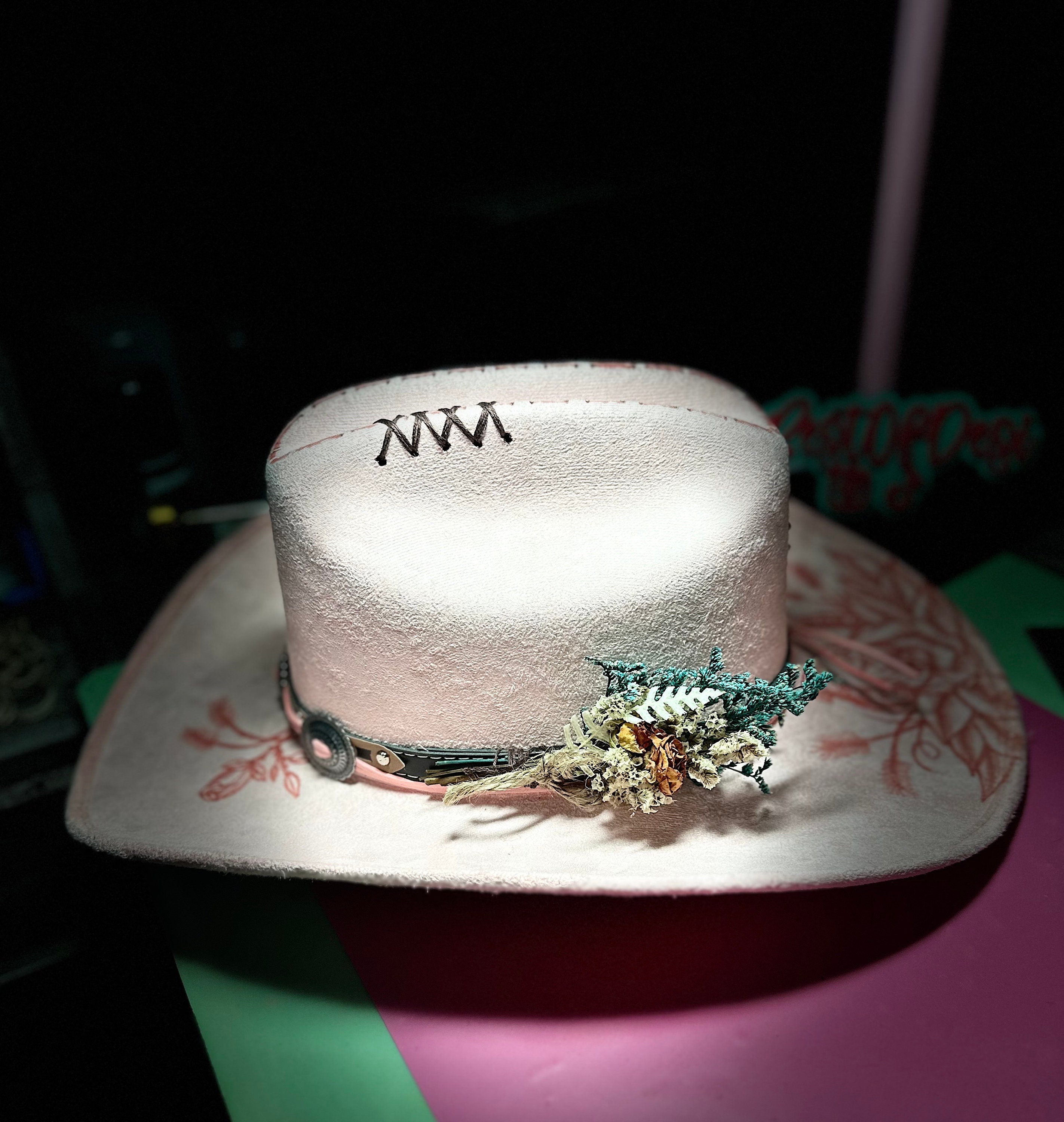 Rose Horse Shoe Cowboy Hat Burning Art Pale Pink FREE SHIPPING - Etsy