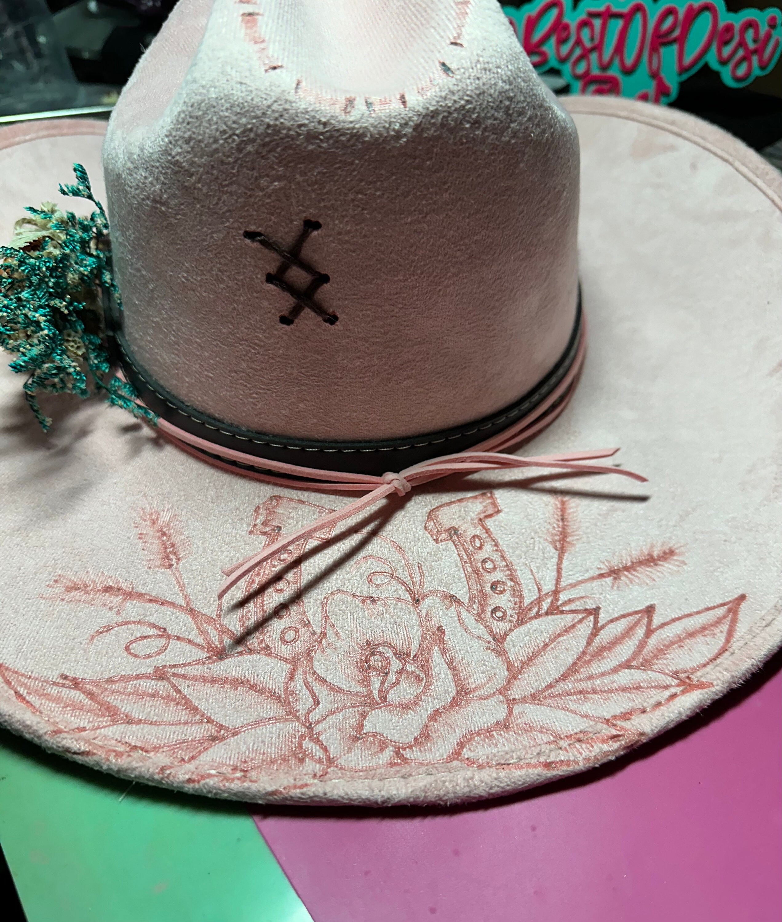 Rose Horse Shoe Cowboy Hat Burning Art Pale Pink FREE SHIPPING - Etsy