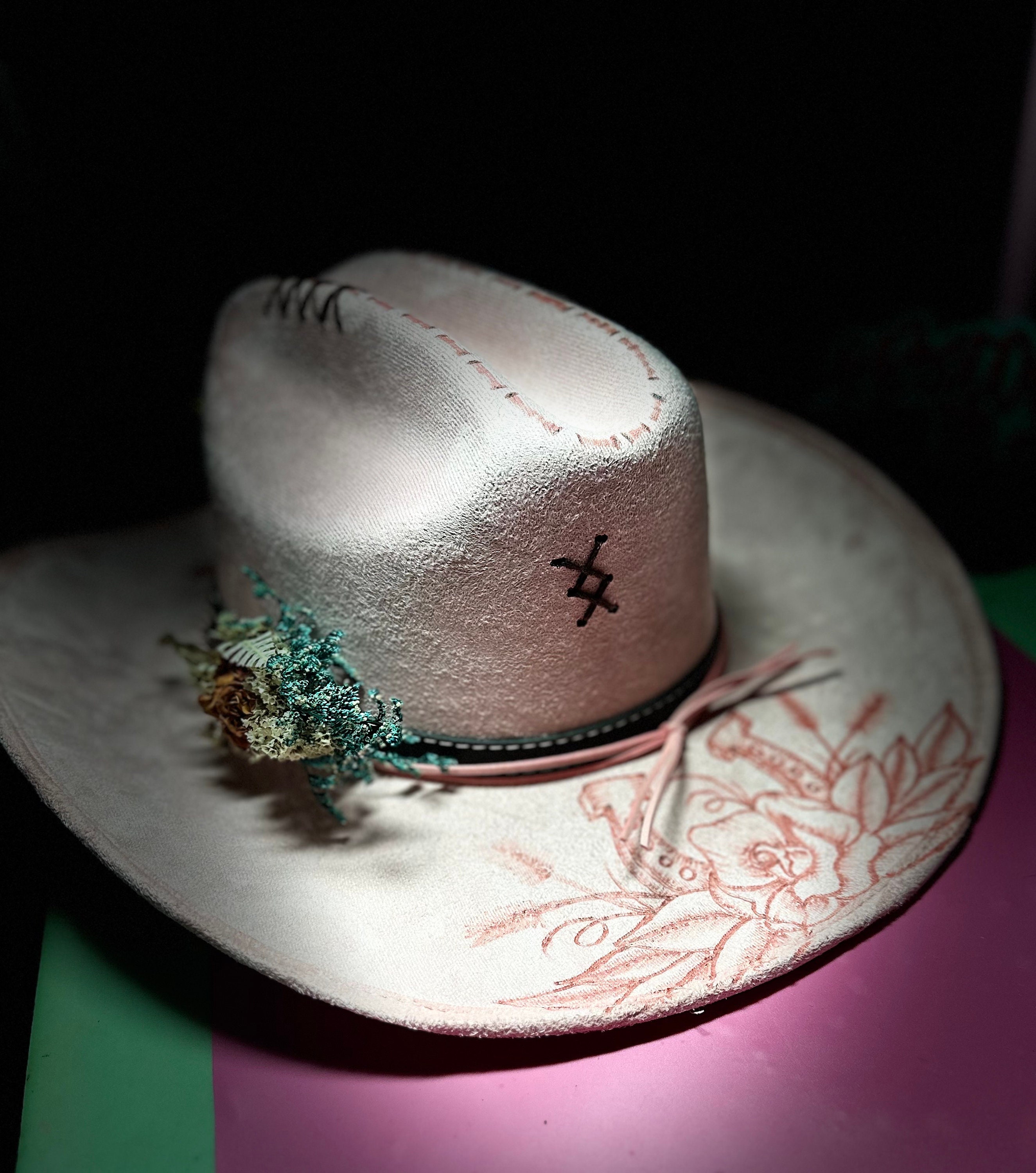 Rose Horse Shoe Cowboy Hat Burning Art Pale Pink FREE SHIPPING - Etsy