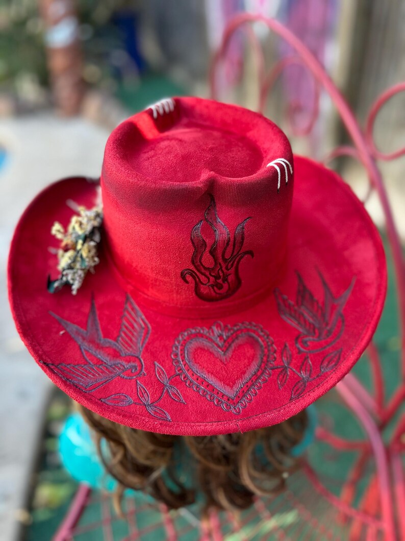 Sparrow Sacred Heart - Red - Heart Cowboy Hat Burning Art - FREE ...