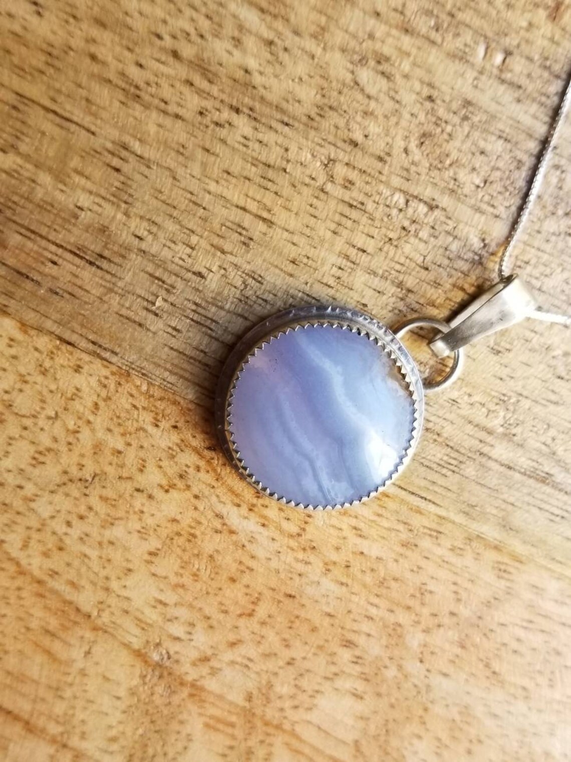 Blue Lace Agate Round Stone Silver Pendant Round Blue - Etsy