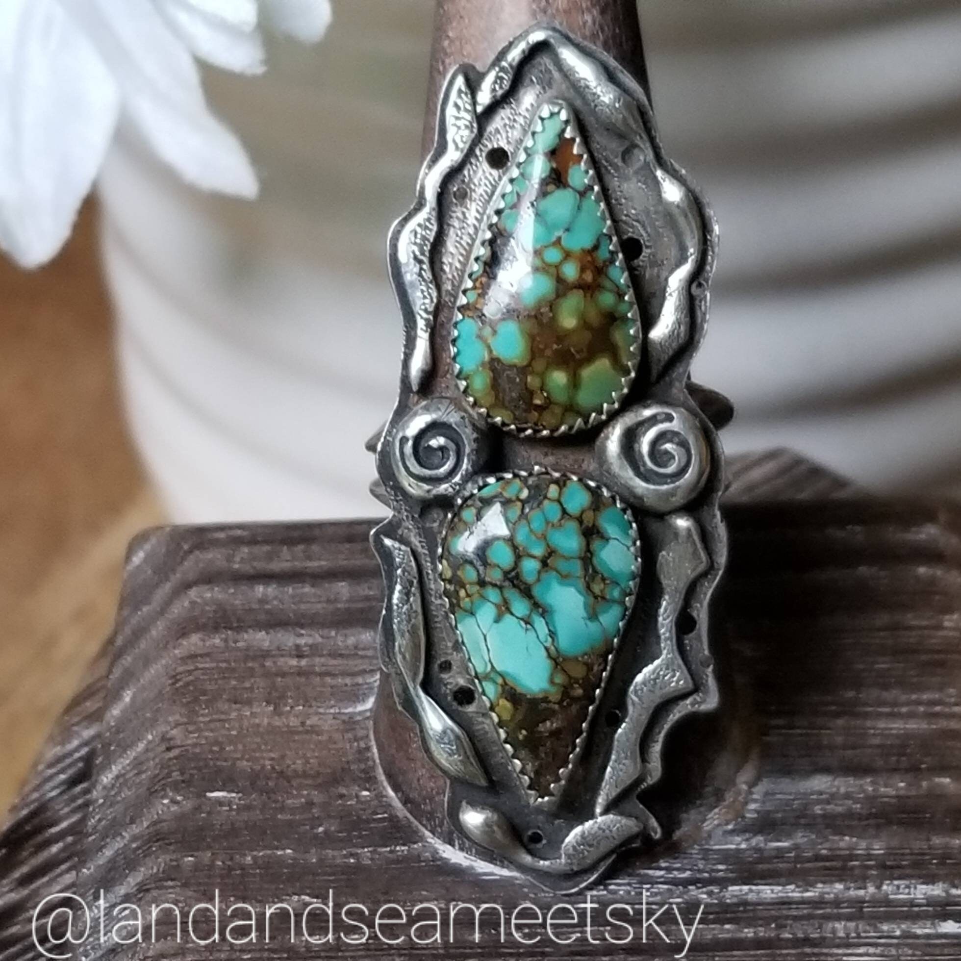 Treasure Mountain Turquoise Two-stone Ring, With a Double Triangle Wire ...