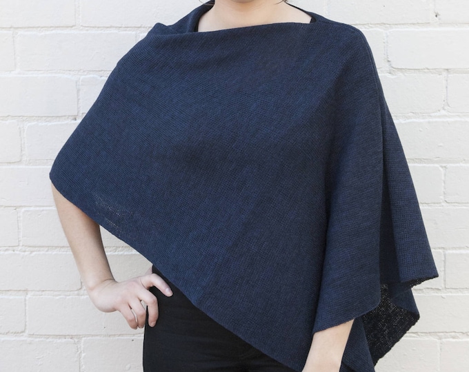 Navy Lightweight Merino Wool Poncho, Petite Poncho, Petite Cape, Light ...