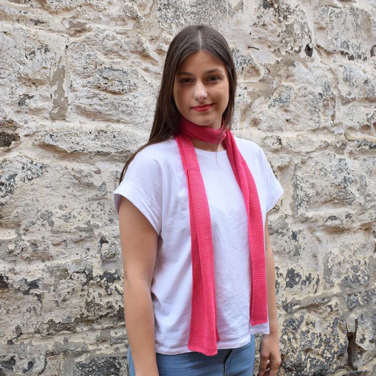Pink Cotton Head Scarf, Skinny Scarf, Summer Scarf, Narrow Scarf, Gift ...
