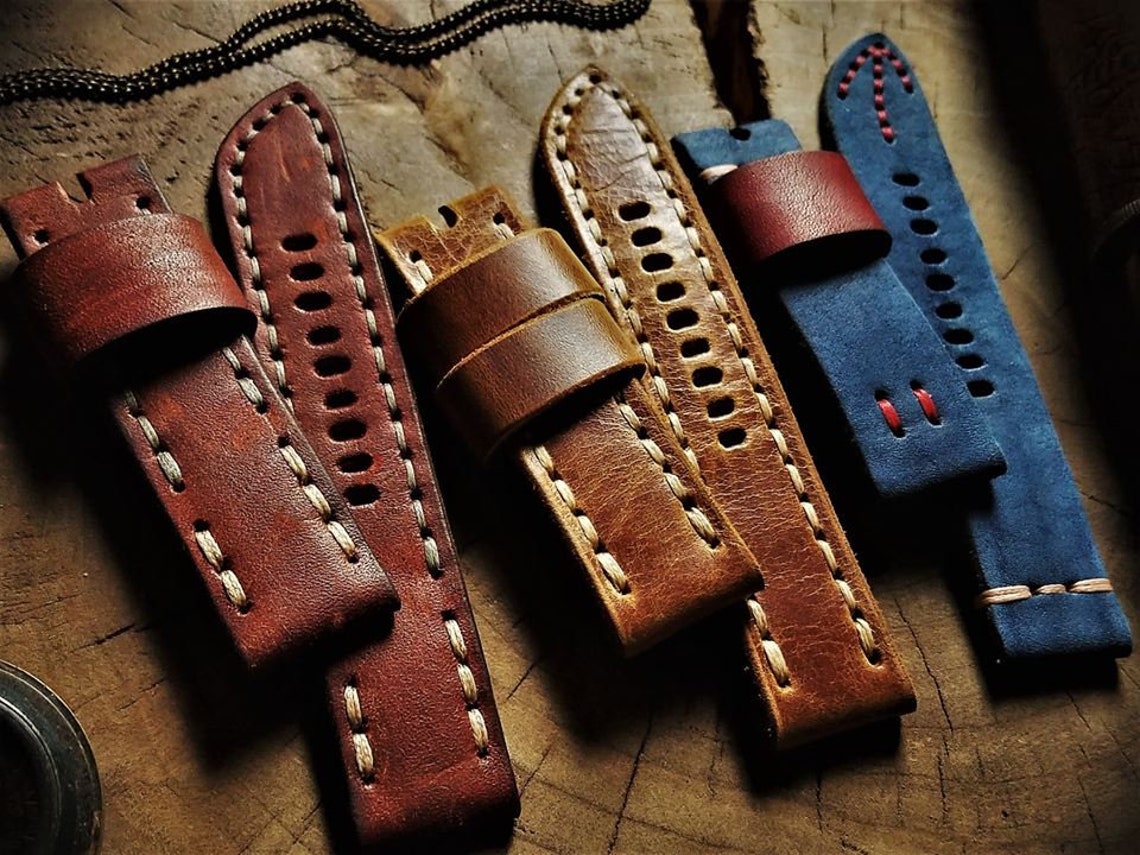 Special !! Stonesanded Blue Horween Leather WATCH STRAP Band Custom ...