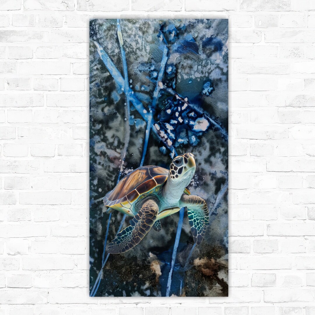 SEA TURTLE CYANOTYPE | Coastal Artwork | Panoramic Wall Art | Beach Art ...