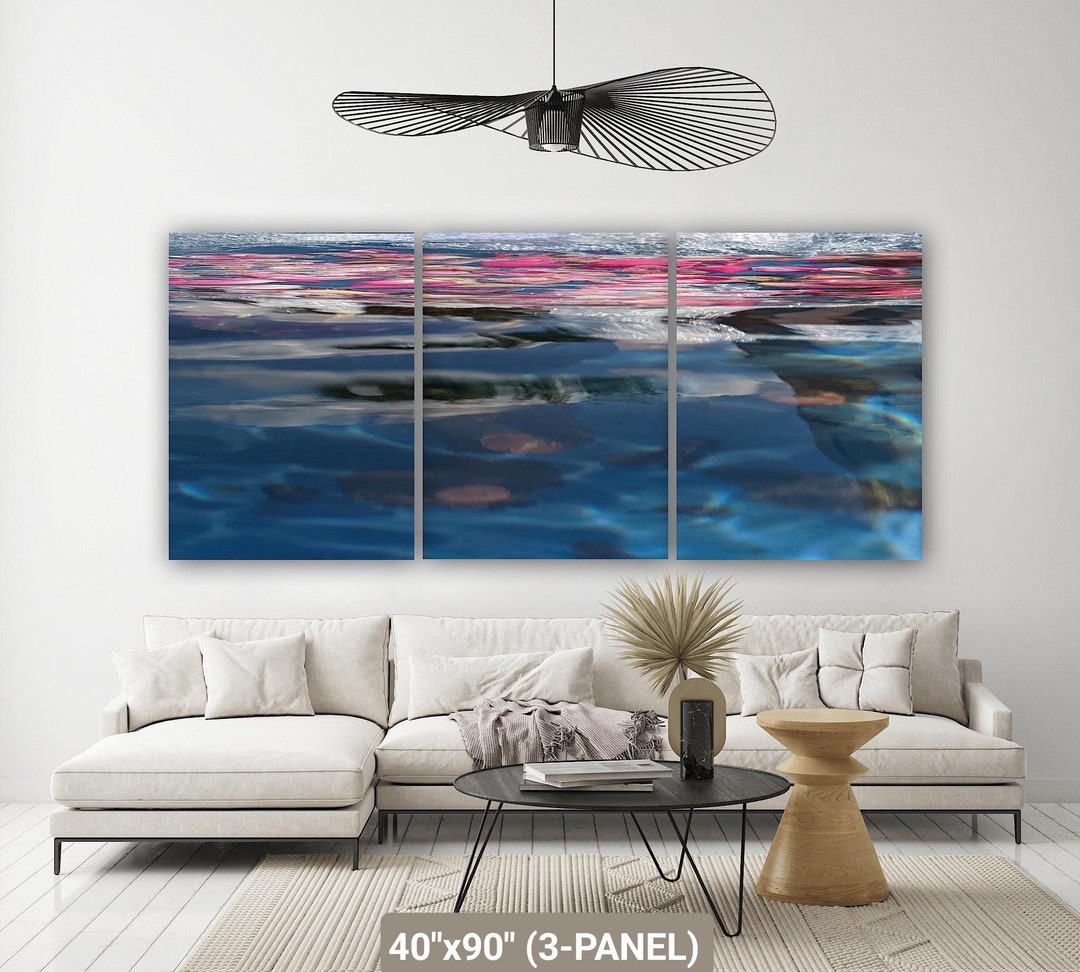 Abstract Water Reflection Wall Art Triptych, Large Panoramic ...