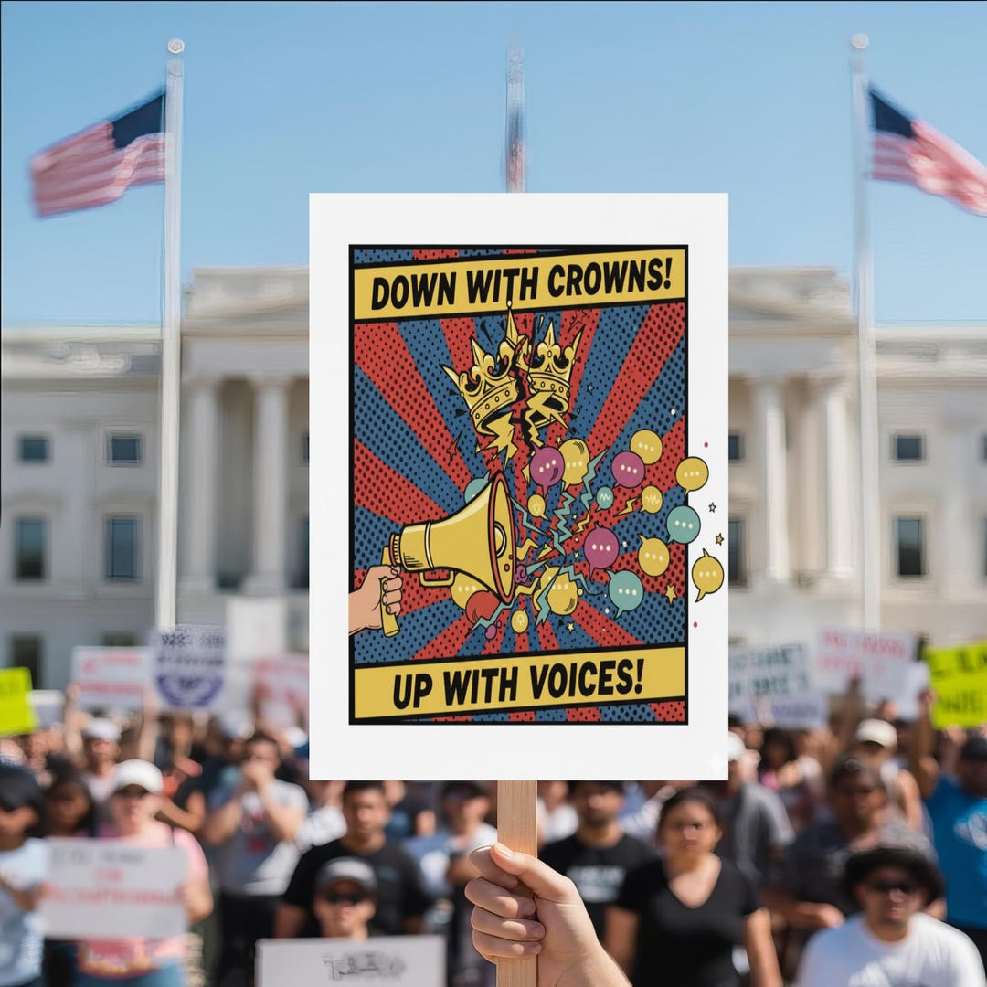 Printable Rally Sign, No Kings Protest Poster Art, Political Satire ...