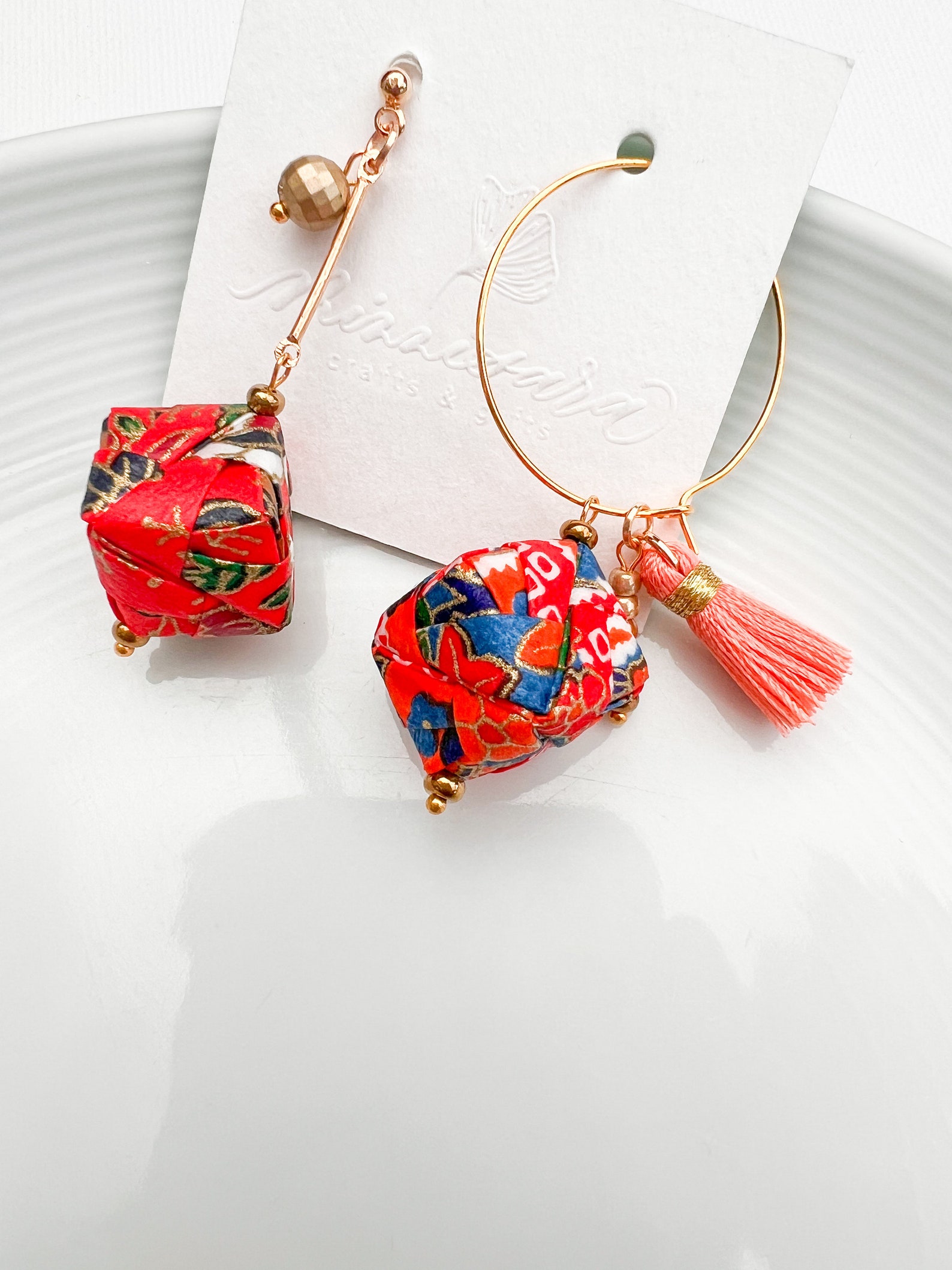 Origami Earrings, Origami Paper Gift, Japanese Style Accessories, Statement Earrings, Japanese ...