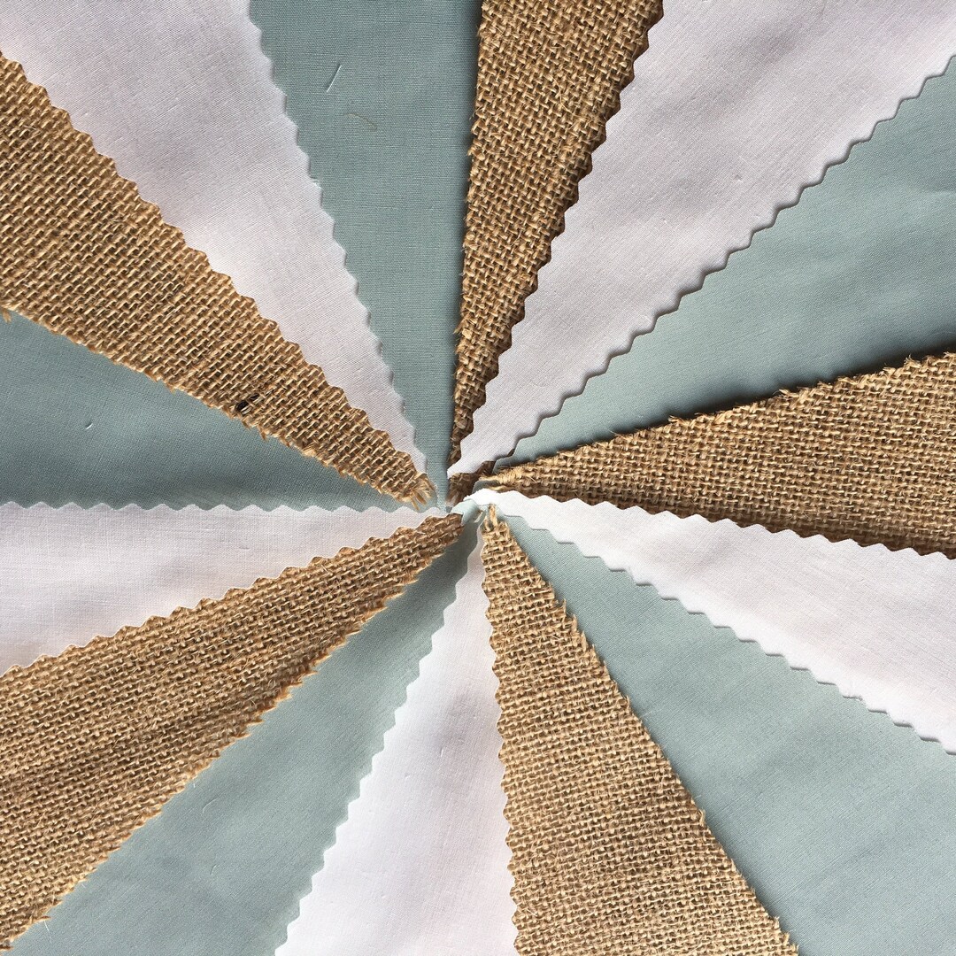 PALE SAGE BUNTING Hessian With White or Ivory Plain Flags Handmade ...