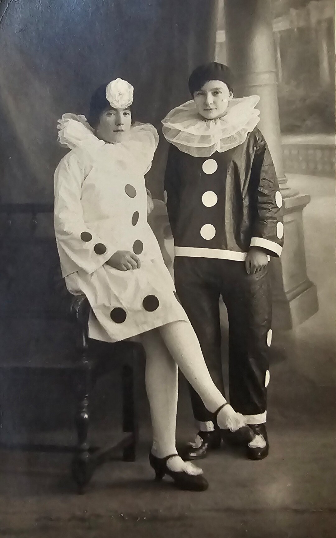 Carnival Pierrot Couple /// Circus Clown Costumes /// Original Antique French Real Photo ...