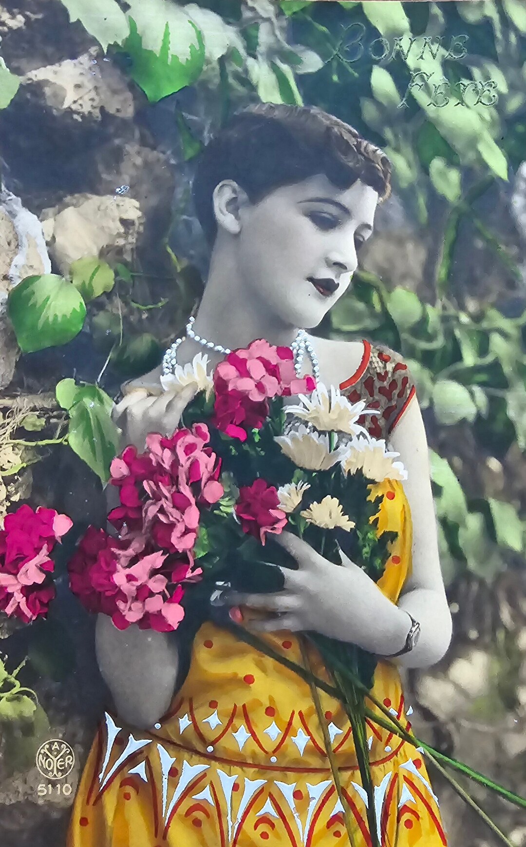 Romantic Flapper Woman Floral Portrait /// Art Deco Beauty /// Original ...