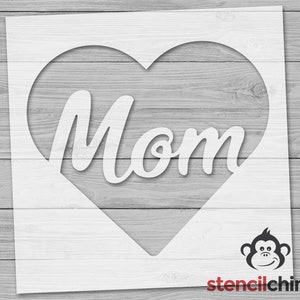 Stencil, Mother's Day Stencil, Script Font Mom in Heart, Heart Stencil ...