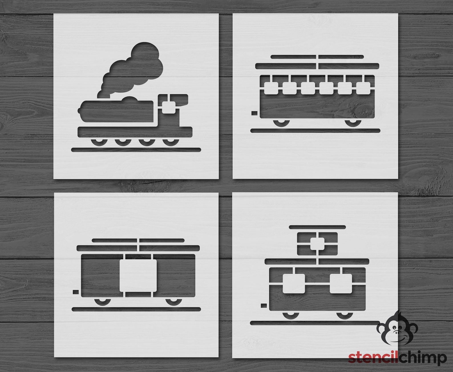 Train Stencil Bundle, Steam Engine, Box Car, Passenger and Caboose ...