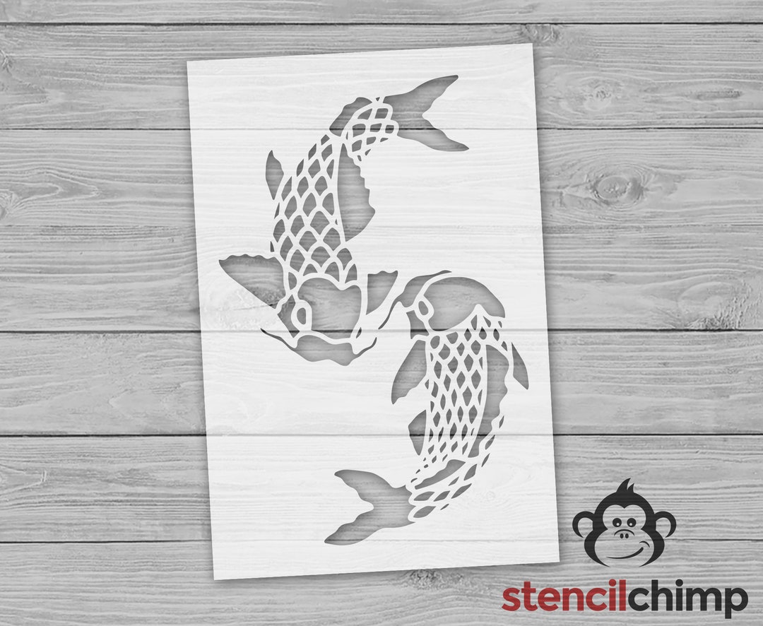 Koi Fish Stencil, Sea Life Stencil, Two Fish Stencil, Wall Art Stencil ...