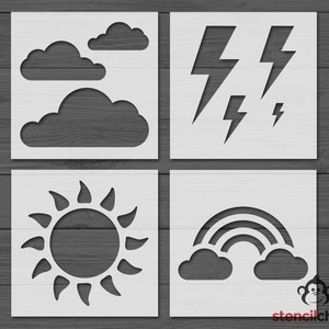 Weather Stencil Bundle, Clouds Stencil, Sun Stencil, Lightning Bolt ...