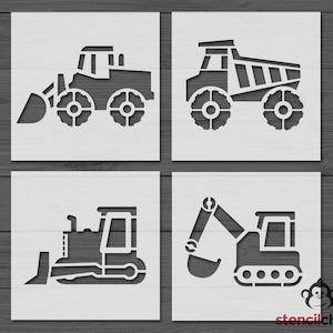 Construction Stencil Bundle, Dump Truck, Bulldozer, Excavator, Front ...