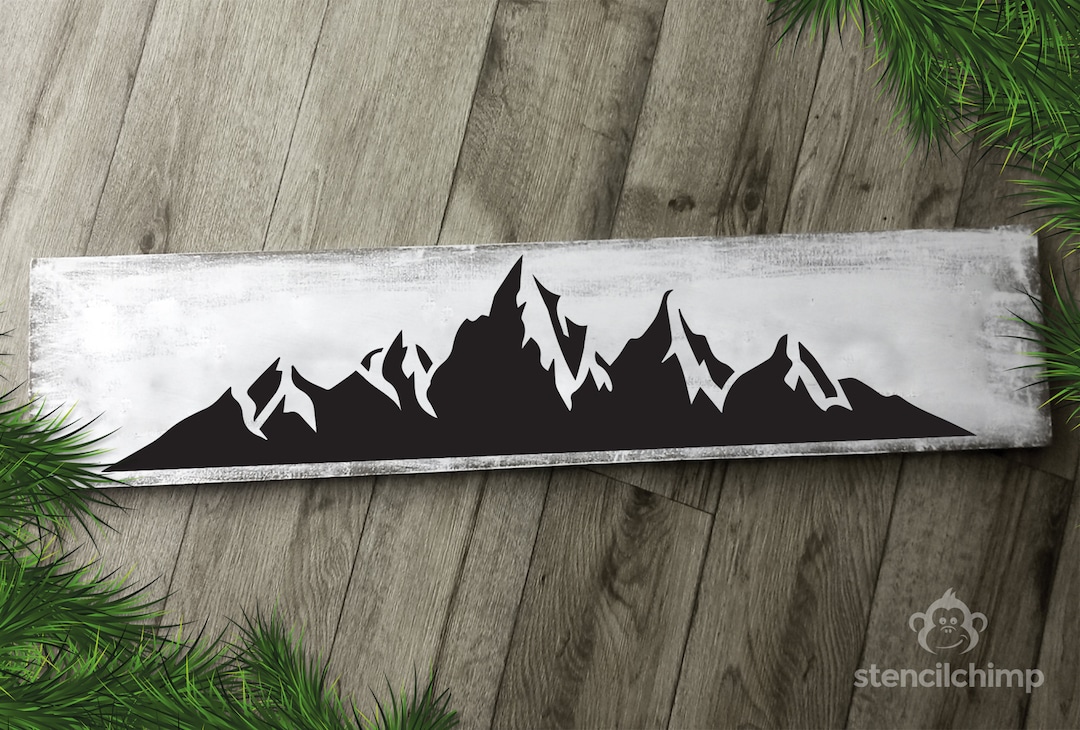 Mountain Range Stencil, Camping Stencil, Mountain Silhouette Stencil ...