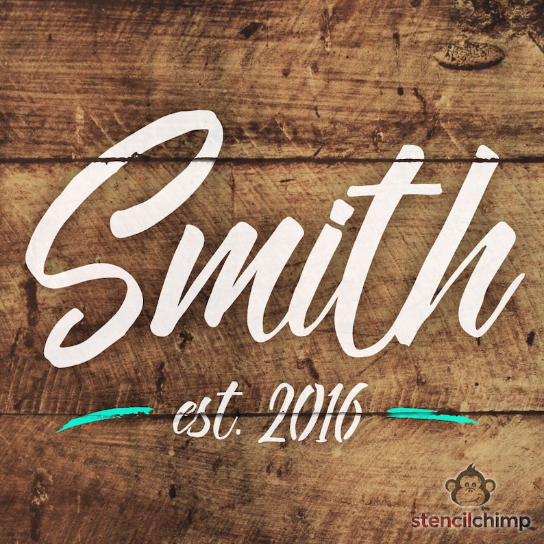 Custom Name Stencil Script Name With Date Wedding Gift | Etsy