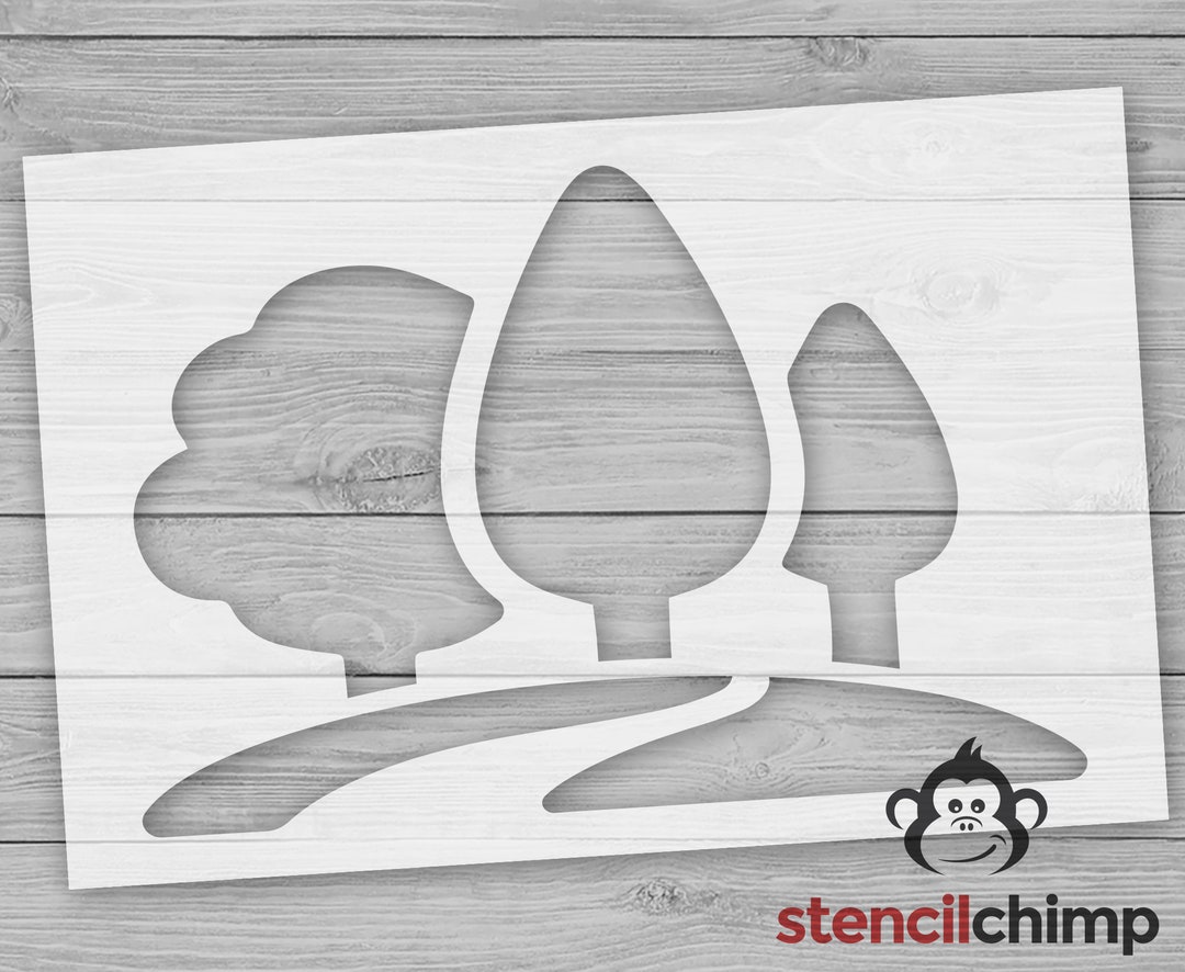 Stencil, Trees With a Walking Path Stencil, Winding Road Into the Woods ...