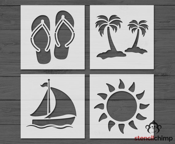 Beach Stencil Bundle Flip Flops Sun Palm Trees Sailboat - Etsy