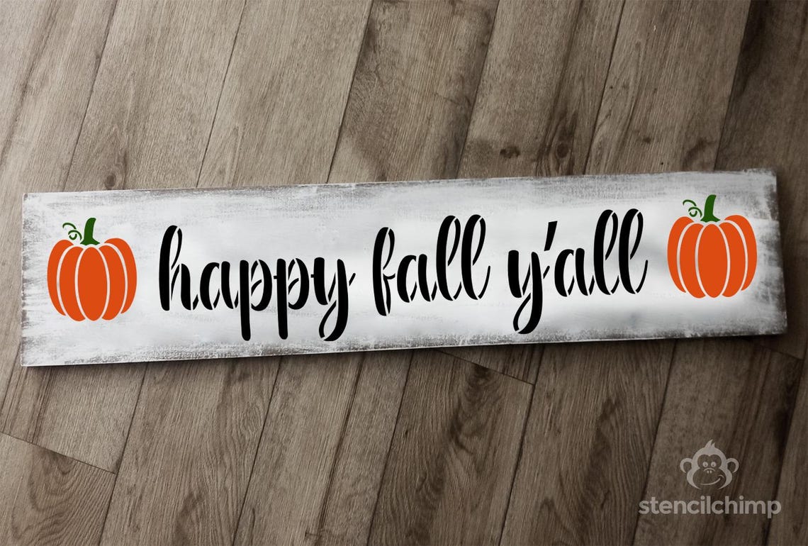 Happy Fall Y'all Stencil, Pumpkin Stencil for Wood Sign, Harvest Horizontal Stencil for Fall ...