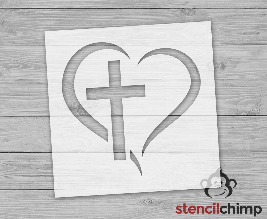 Hand Painted Heart With Cross Stencil for Wood Sign, Religious Flowing ...