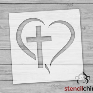 Hand Painted Heart With Cross Stencil for Wood Sign, Religious Flowing ...