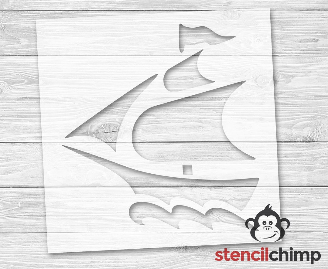 Pirate Ship Stencil for Nautical Decor - Jolly Roger Boat Sailing the ...