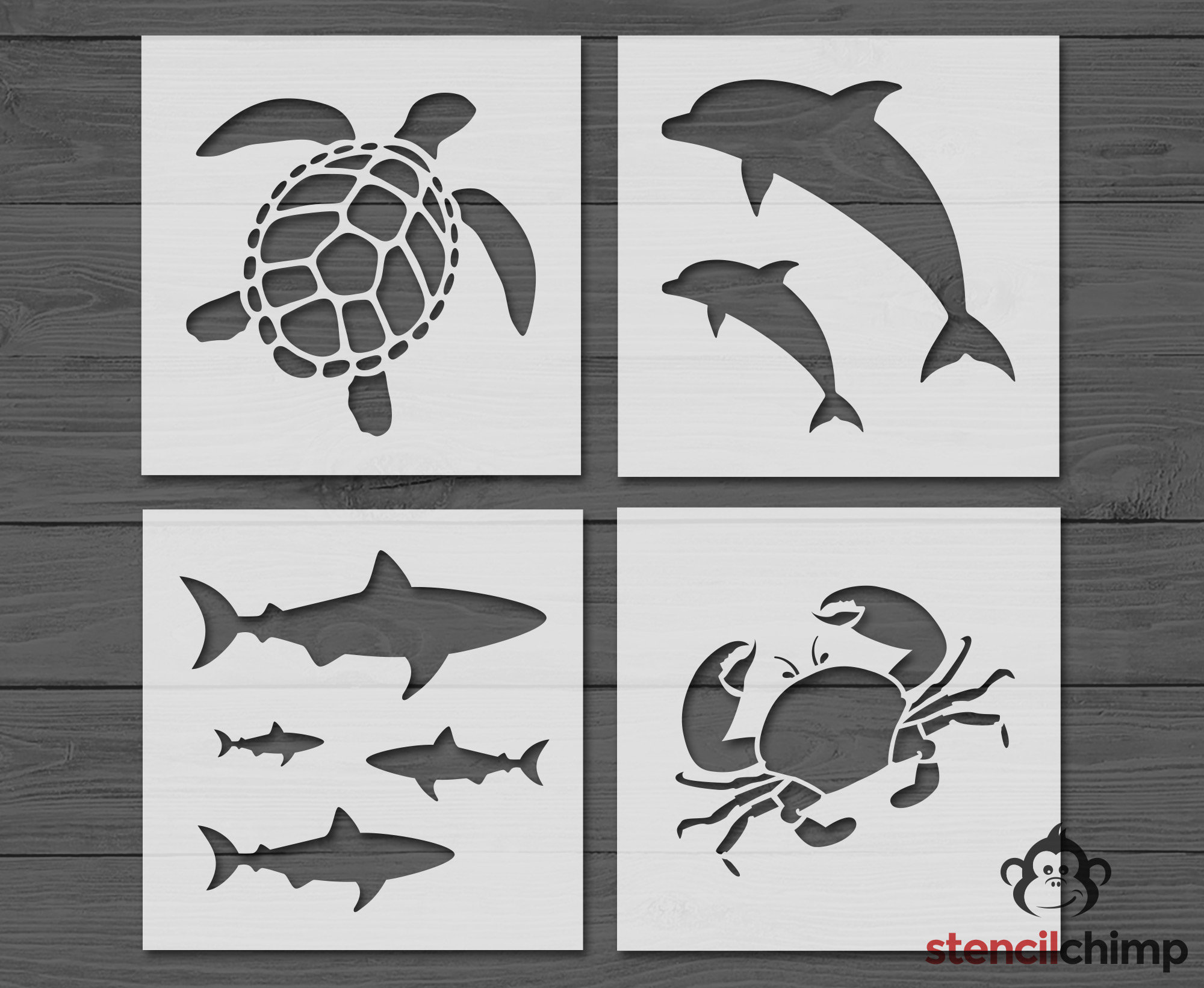 Ocean Animal Stencil Bundle Sea Turtle Dolphins Shark and - Etsy