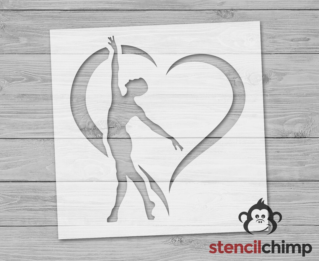 Hand Painted Heart With Male Dancer Stencil for Wood Sign, Flowing ...