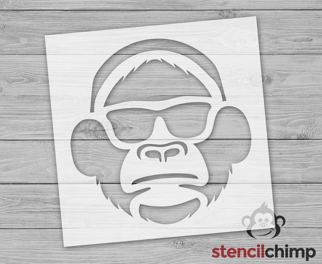 Monkey With Sunglasses and Headphones Stencil, Chimp Stencil, Kids DIY ...