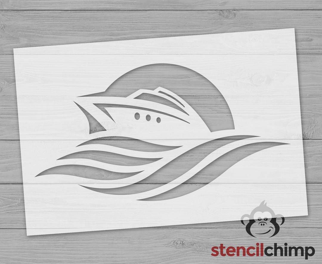 Yacht Stencil, Boat on Waves Stencil, Transportation Stencil, Stencil ...