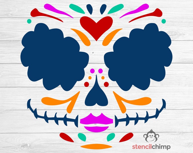 Sugar Skull Stencil, Dia De Los Muertos Stencil, Mexican Calavera Skull ...