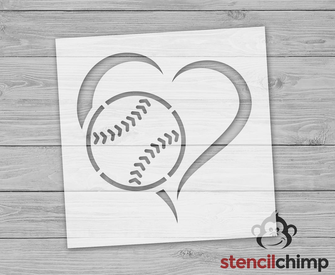 Hand Painted Heart With Baseball Stencil for Wood Sign, Flowing Heart ...