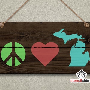 Peace Love Michigan Stencil | State Decor | Mitt Stencil | Home State ...