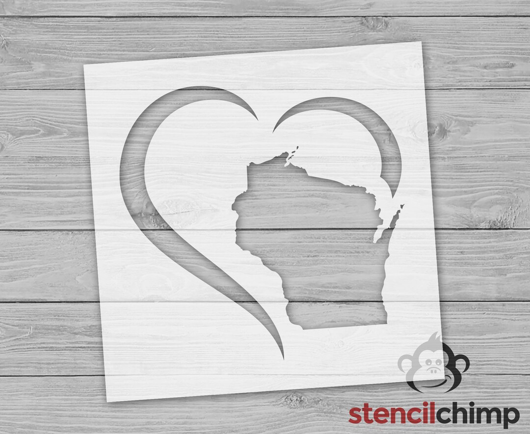 Hand Painted Heart Stencil With Wisconsin State Shape - Perfect for ...