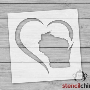 Hand Painted Heart Stencil With Wisconsin State Shape - Perfect for ...