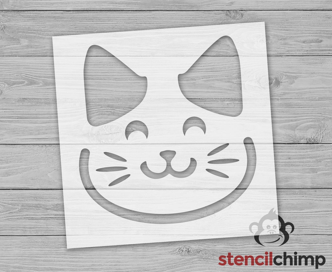 Cute Cartoon Cat Face Stencil, Animal Stencil, Stencil of a Happy Cat Smiling, Animal Lover ...