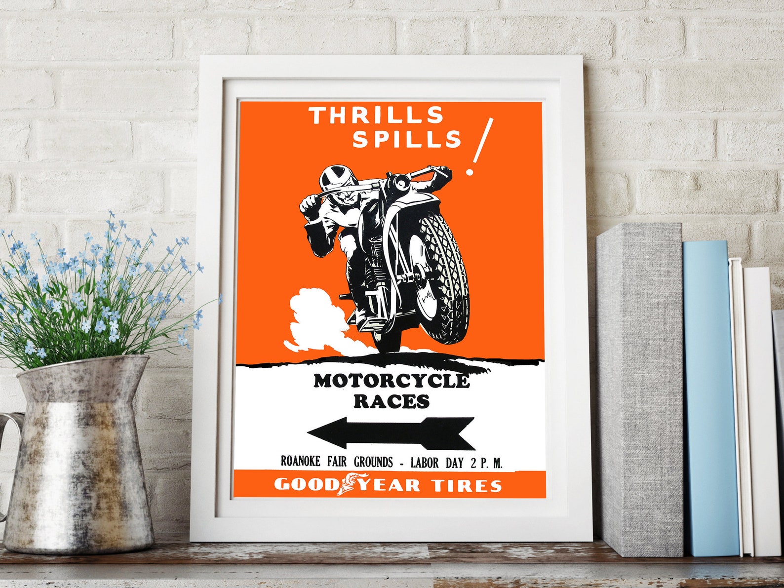 VINTAGE MOTORCYCLE POSTER Motorcycle Race, Retro Goodyear Poster - Etsy