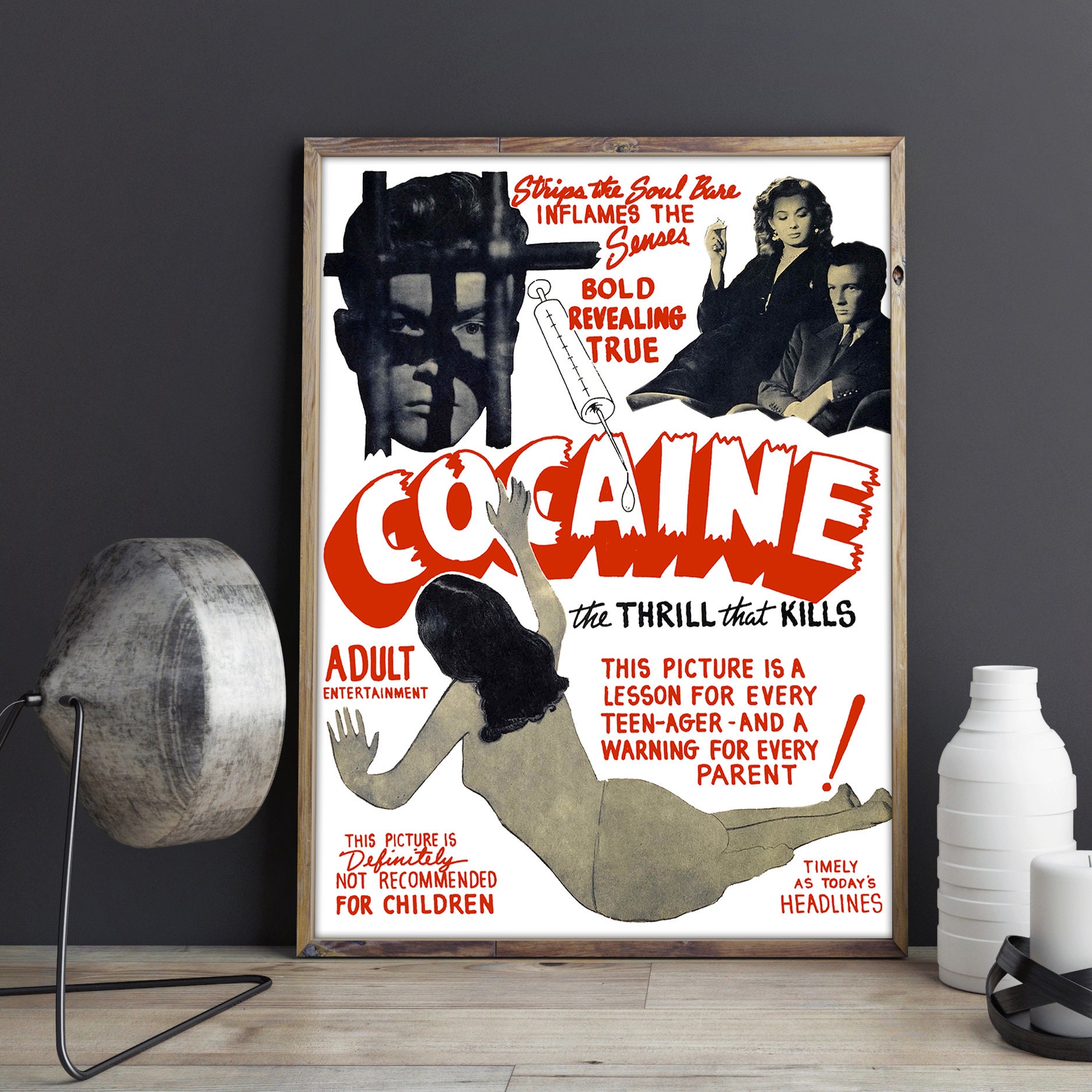 VINTAGE DRUG POSTER, Prohibition Propaganda - Cocaine Craze, 1950's ...