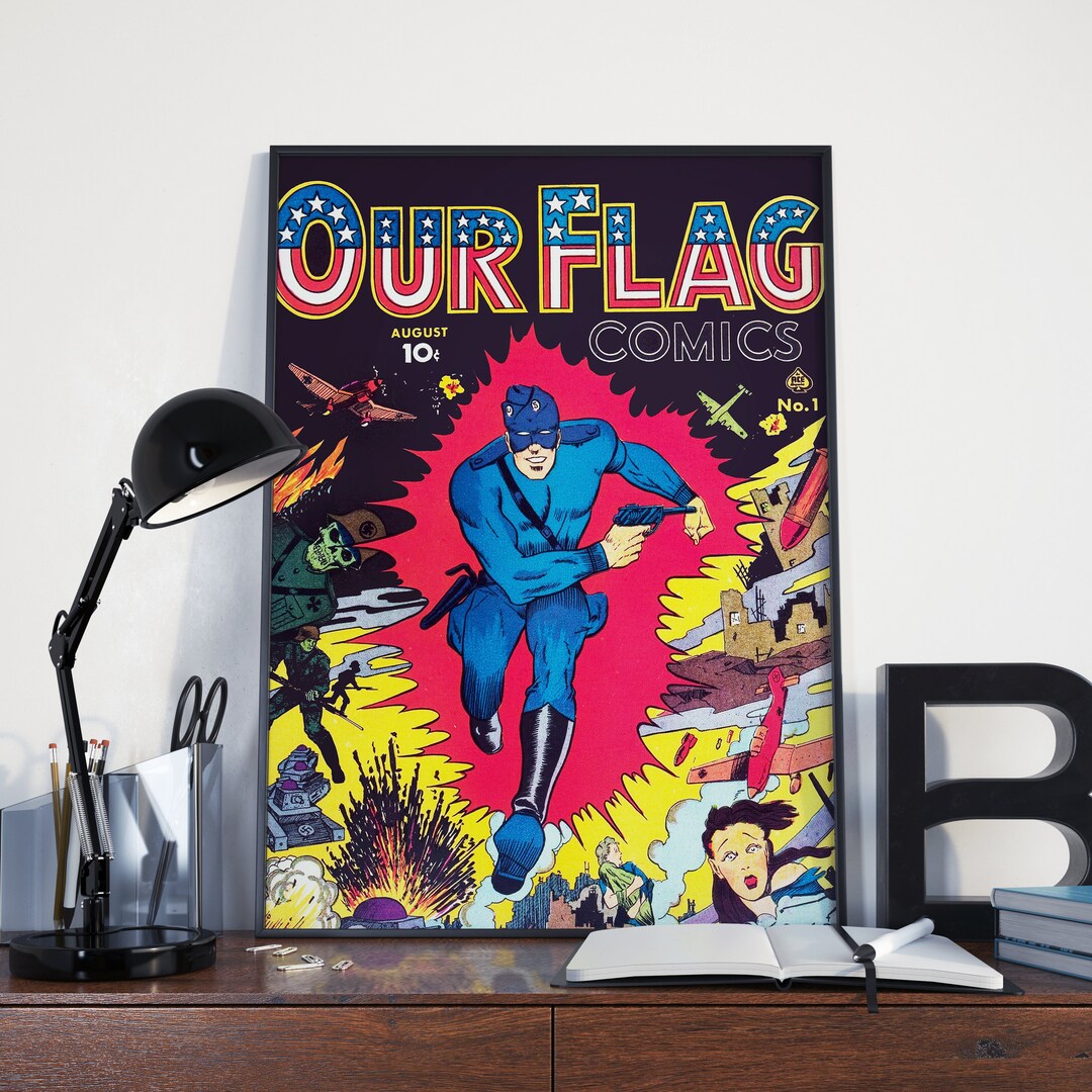 VINTAGE SUPERHERO POSTER Our Flag Patriotic Comic Book Vintage Art ...