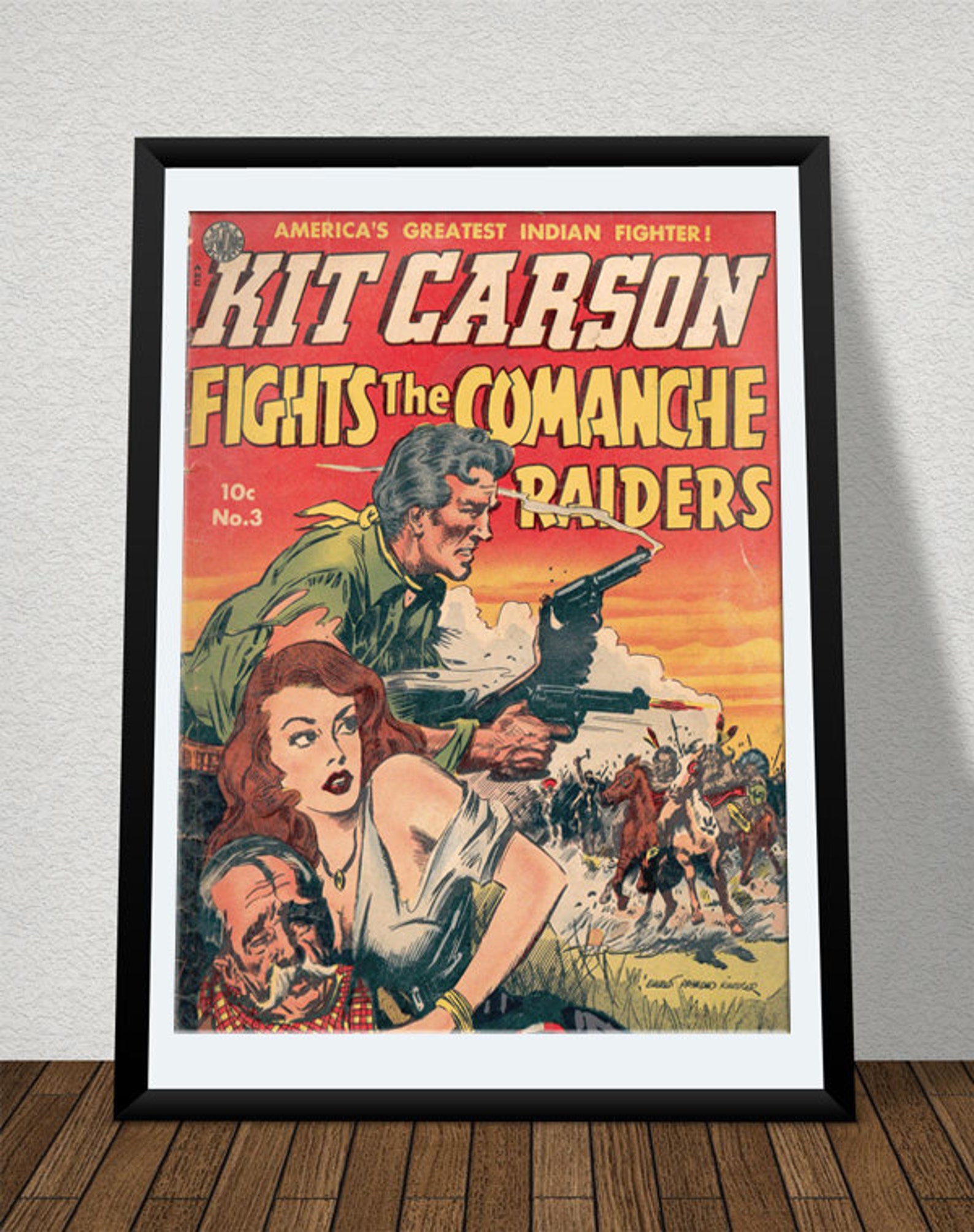 Vintage Western / Cowboy Poster Print kit Carson Fights the - Etsy