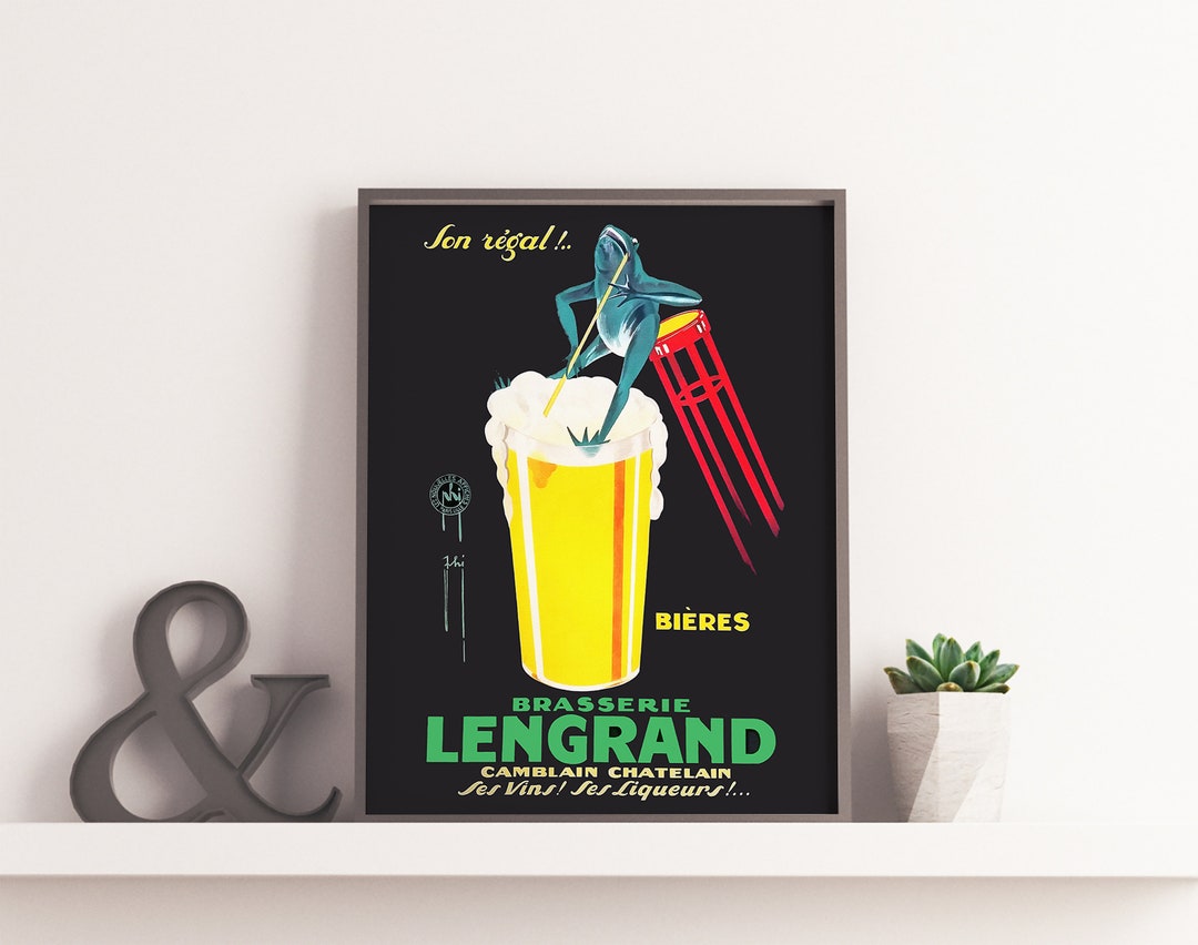 VINTAGE BEER POSTER Beer and Frog Brewery Bar Poster Artwork, Vintage ...